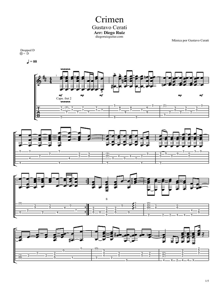 Crimen Guitar Tabs by Gustavo Cerati | PDF | Necked Lutes | Guitar ...