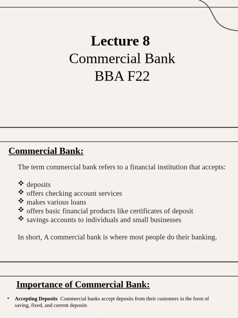Lecture 8 Commercial Banks | PDF | Banks | Transaction Account