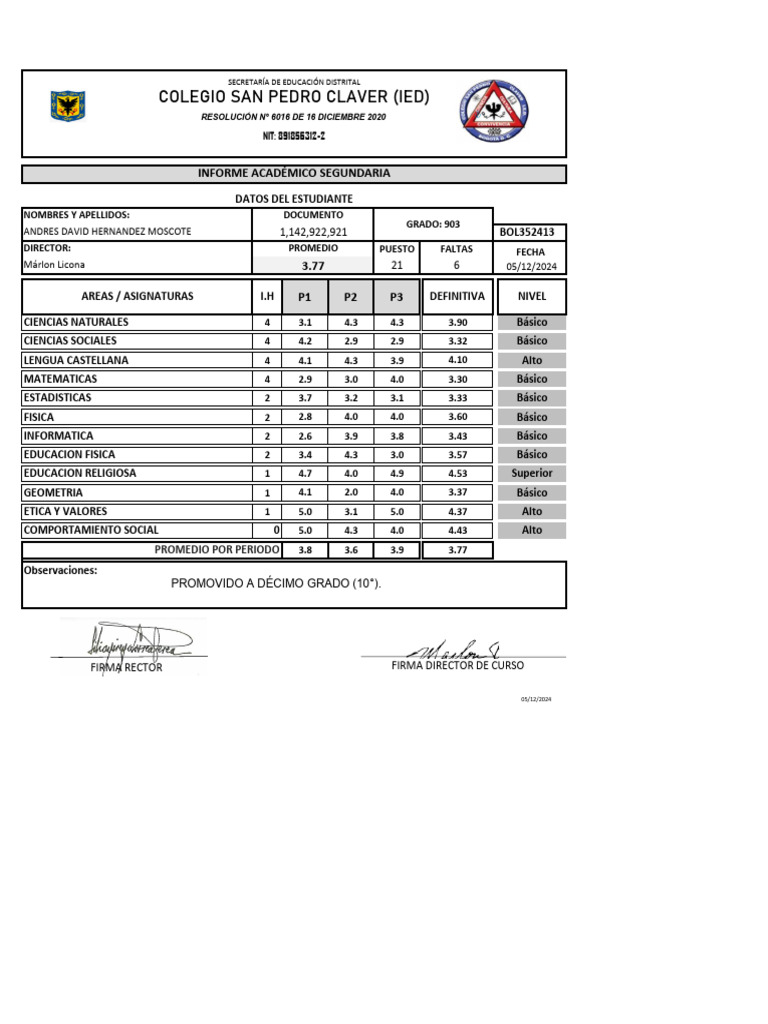 Informe Académico Estudiantil | PDF