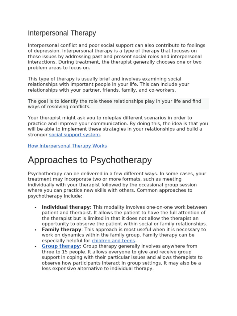 Interpersonal Therapy | PDF