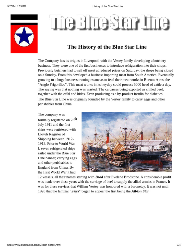 History of the Blue Star Line Shipping | PDF | Shipping | Water Transport