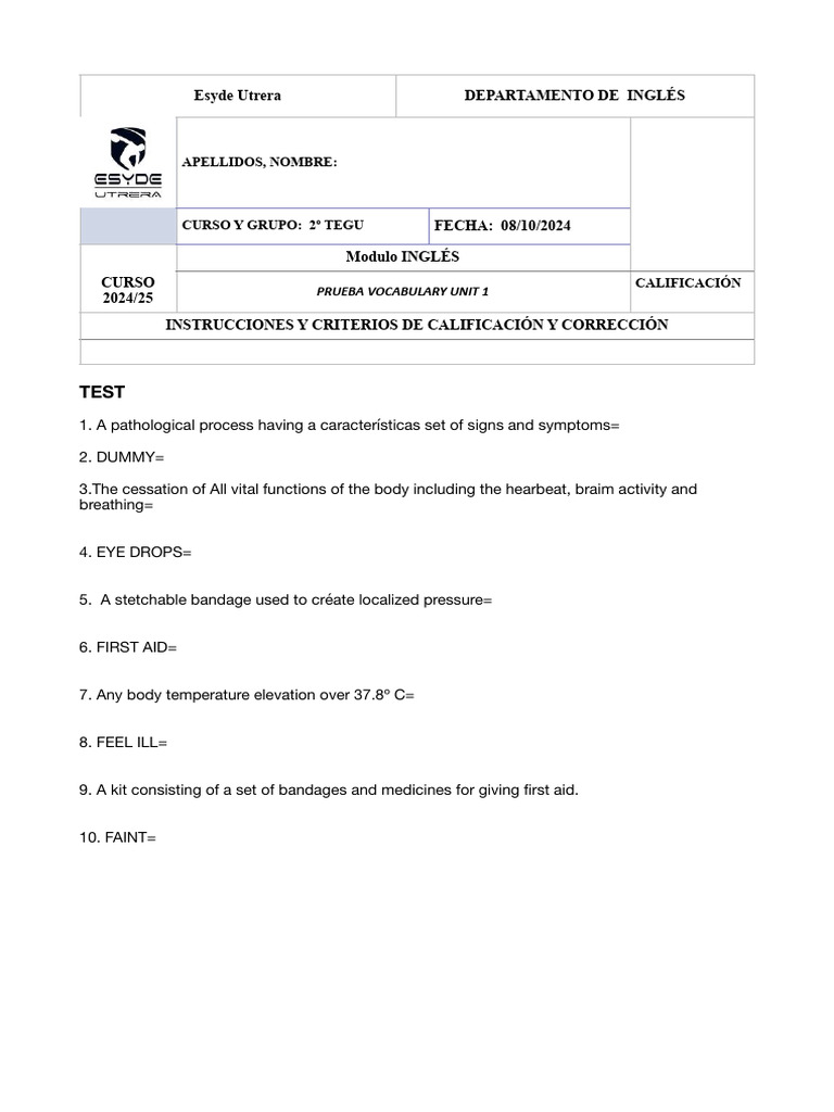 14002300.test Vocabulario Unit 1 2 | PDF
