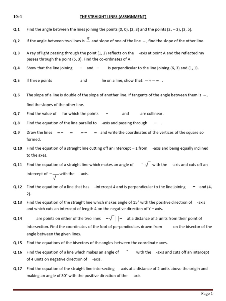 The Straight Lines (Assignment) | PDF | Line (Geometry) | Triangle