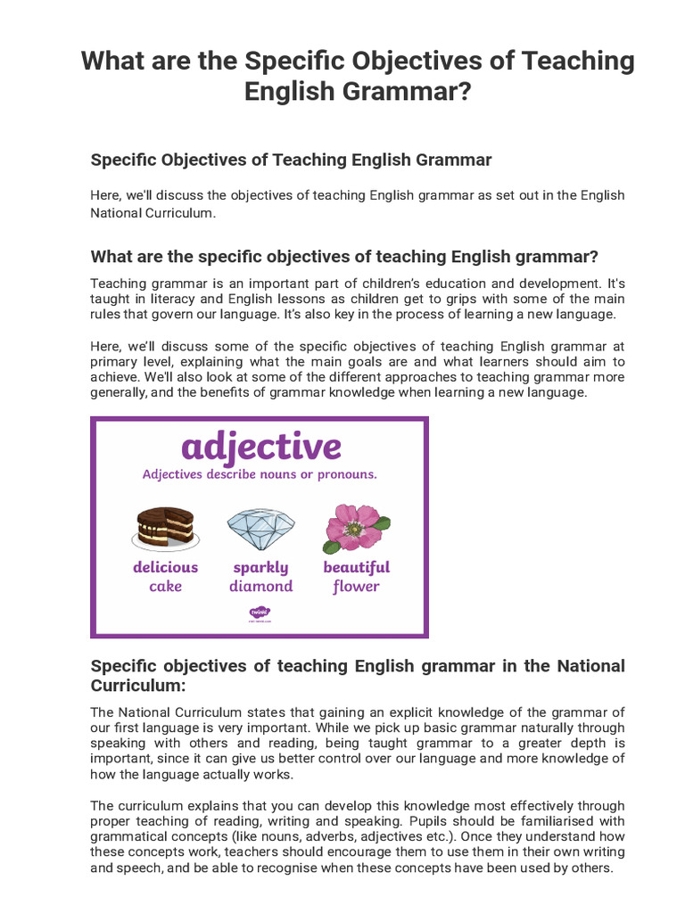 Objectives of Teaching English Grammar | PDF | English Grammar ...