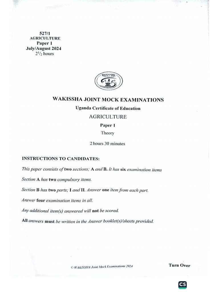 WAKISSHA Agriculture Paper 1 | PDF