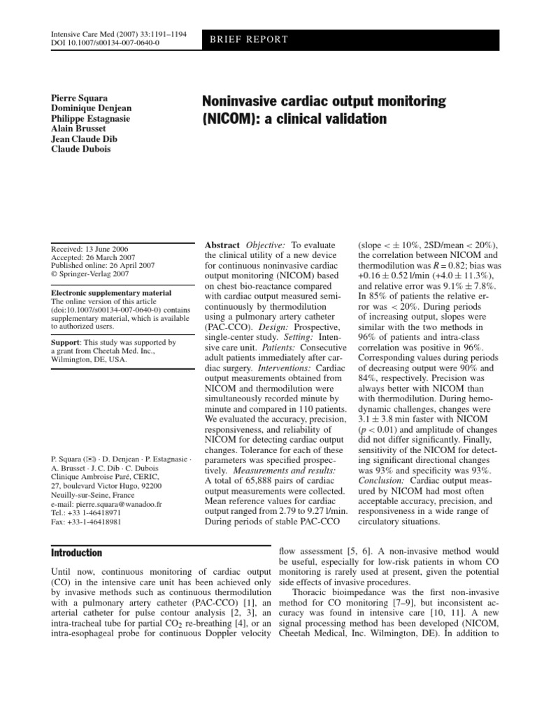 Noninvasive Cardiac Output Monitoring (NICOM) : A Clinical Validation ...
