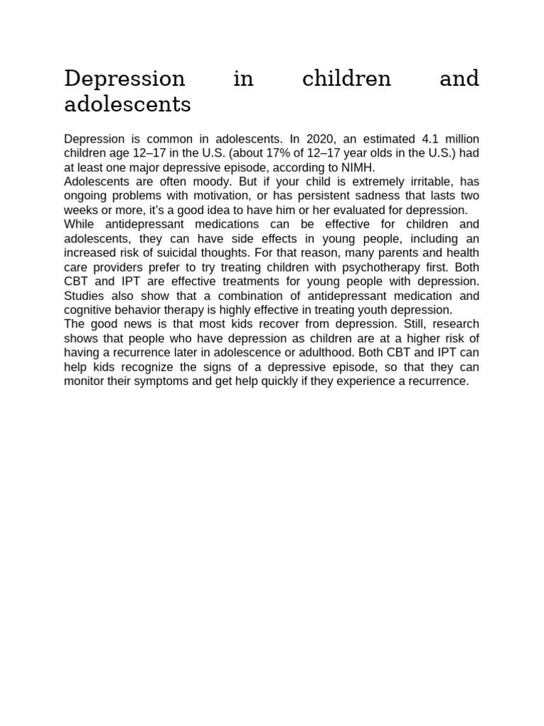 Depression in Children and Adolescents | PDF