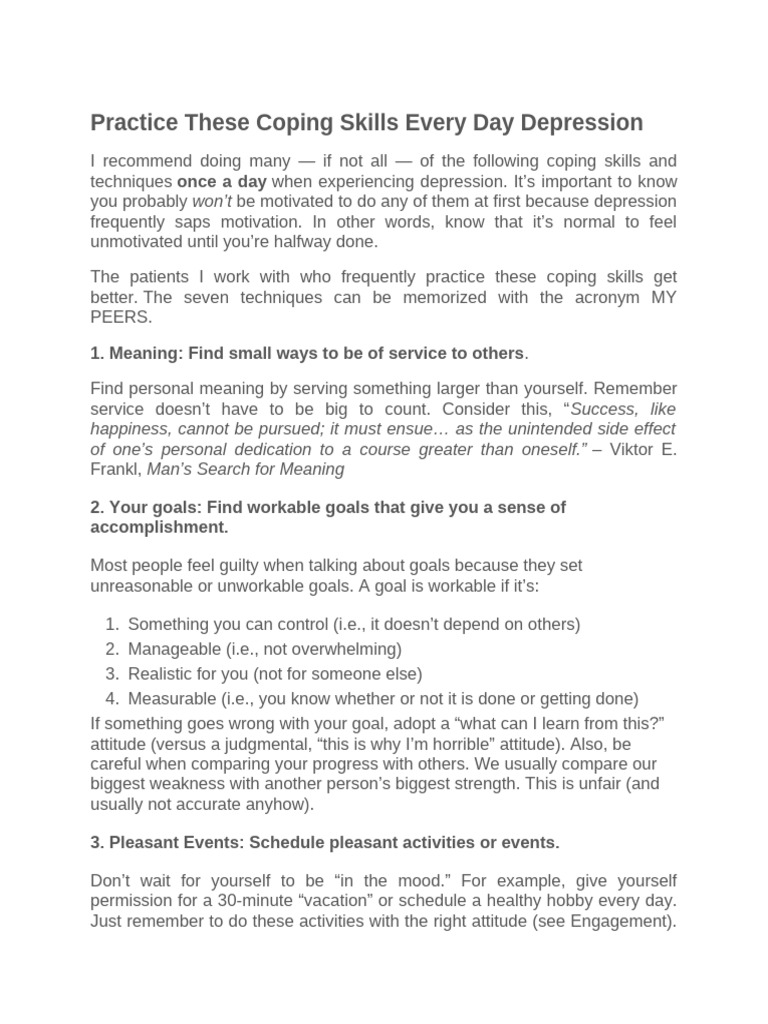 Practice These Coping Skills Every Day Depression | PDF | Gratitude ...
