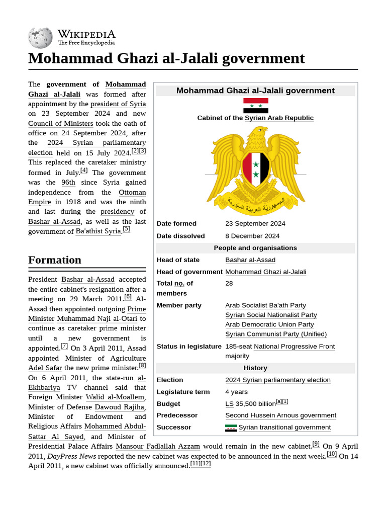 Mohammad Ghazi Al-Jalali Government | PDF | Bashar Al Assad | Syria