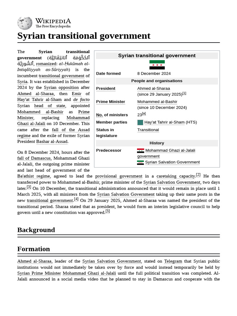 Syrian Transitional Government 2024 | PDF | Syria | Bashar Al Assad