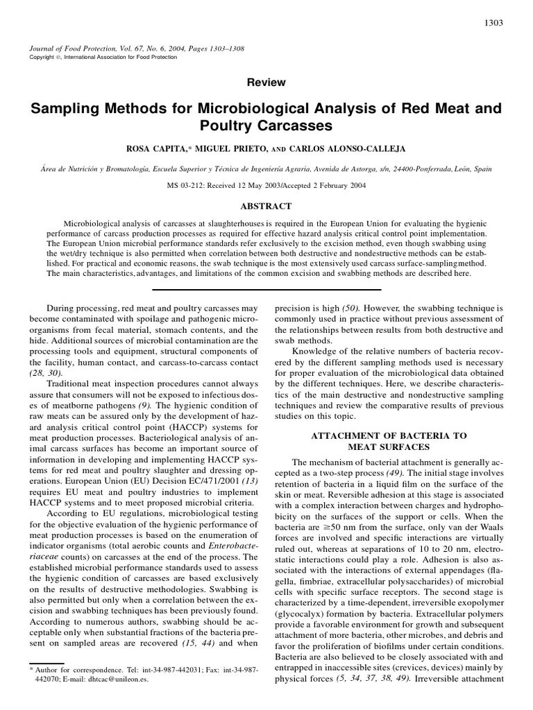 Sampling Methods for Microbiological Analysis of Red Meat and Poultry ...