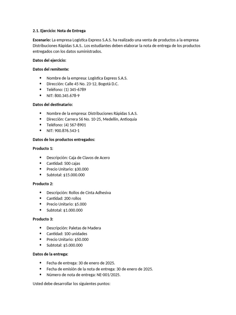 2.1. Ejercicio Nota de Entrega G1. | PDF