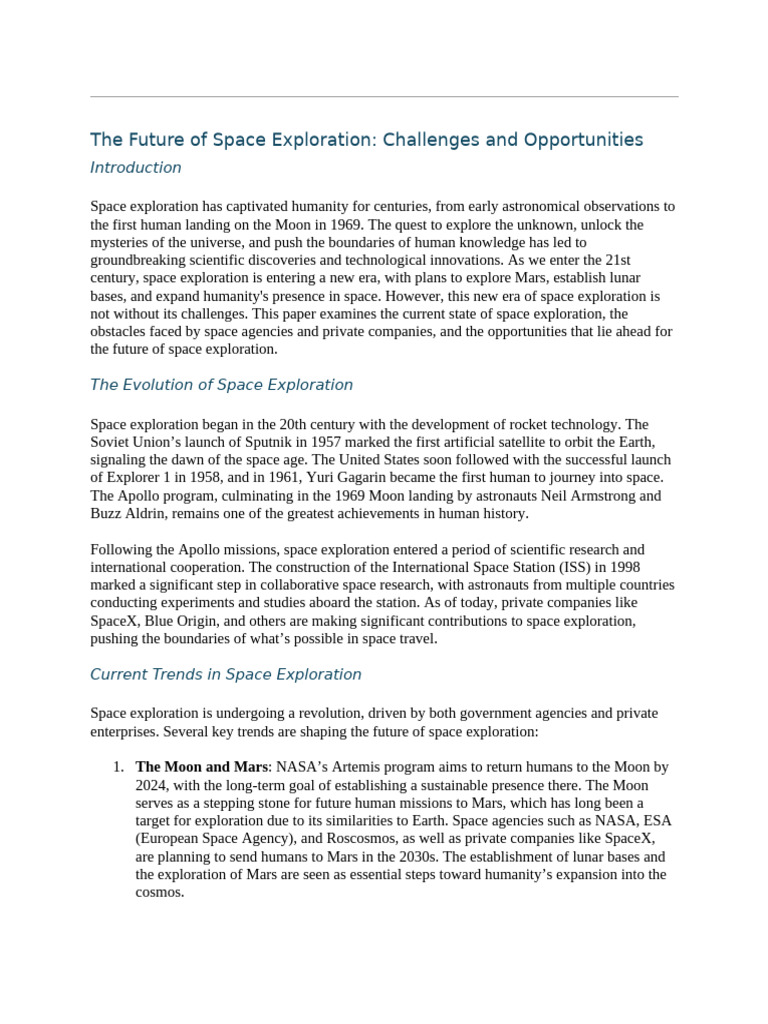 The Future of Space Exploration | PDF | Space Exploration | Outer Space