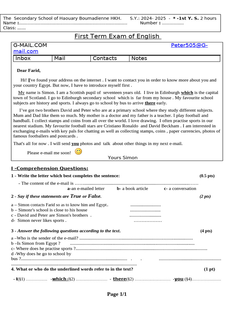 English Exam: Email Writing & Comprehension | PDF | Linguistics