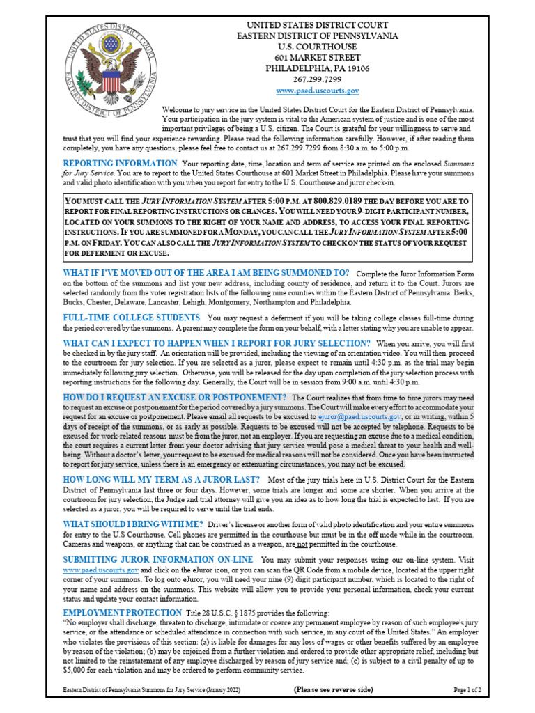 Jury Service Guide for PA Citizens | PDF | Per Diem | Jury Selection