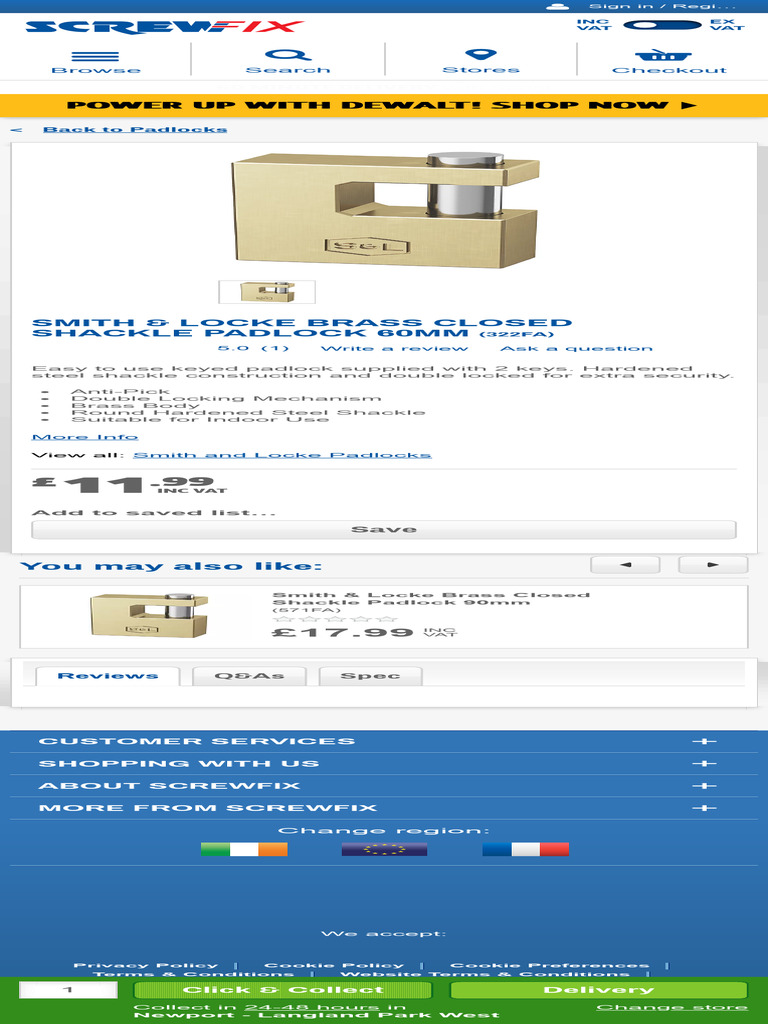 Smith & Locke Brass Closed Shackle Padlock 60mm - Screwfix | PDF