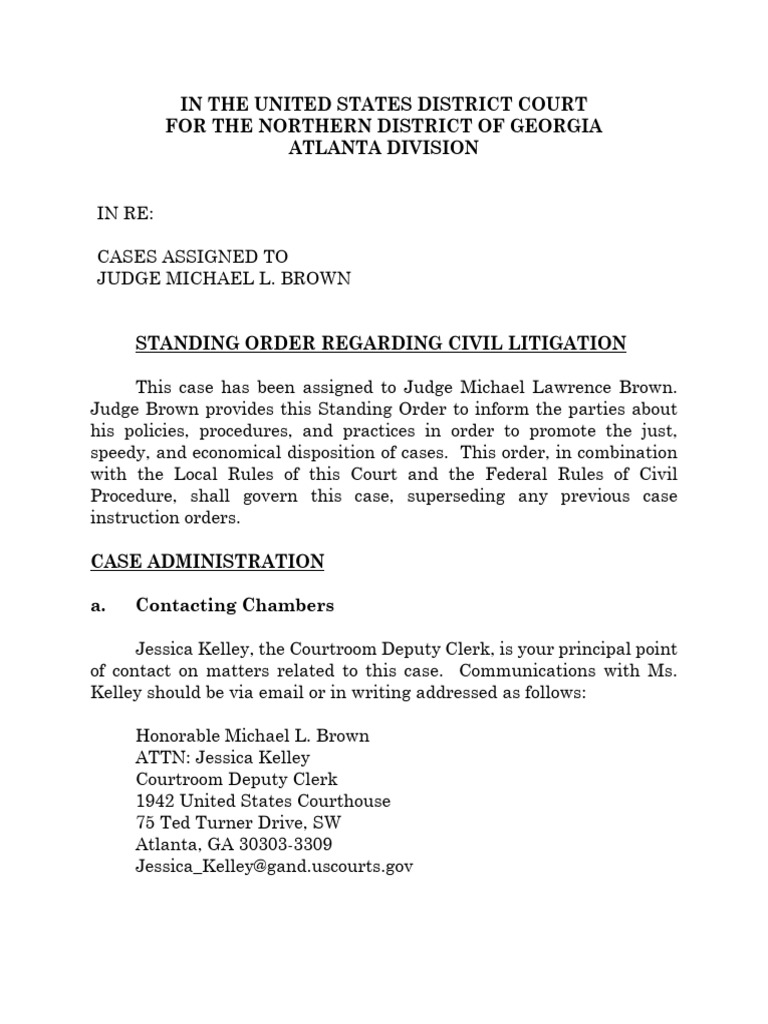 Standing Order for Civil Cases in GA | PDF | Discovery (Law ...