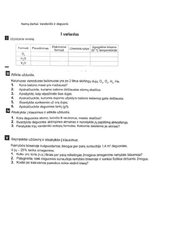 Vandenilis Ir Deguonis | PDF