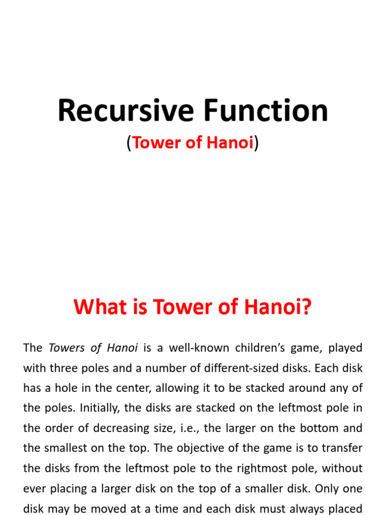 Lecture 7a Recursive Function Tower Of Hanoi Pdf Computer Programming Software Engineering