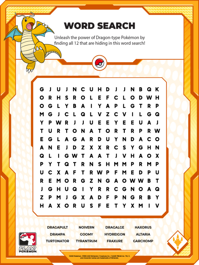 Dragon Pokémon Word Search | PDF