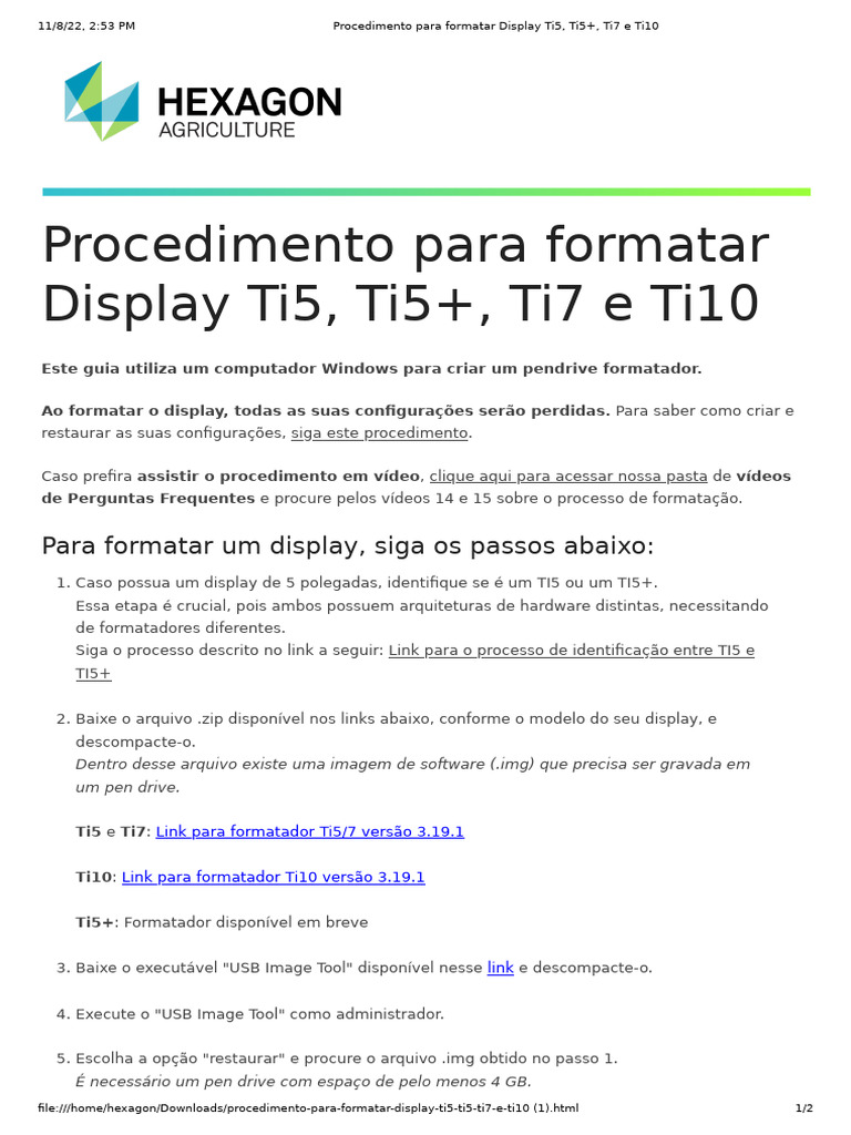 Procedimento para Formatar Display Ti5 Ti7 e Ti10 | PDF | Pen-drive | Microsoft Windows