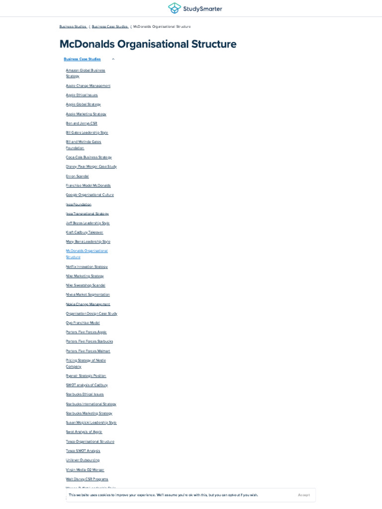 McDonalds Organisational Structure - Case Study & Culture | PDF