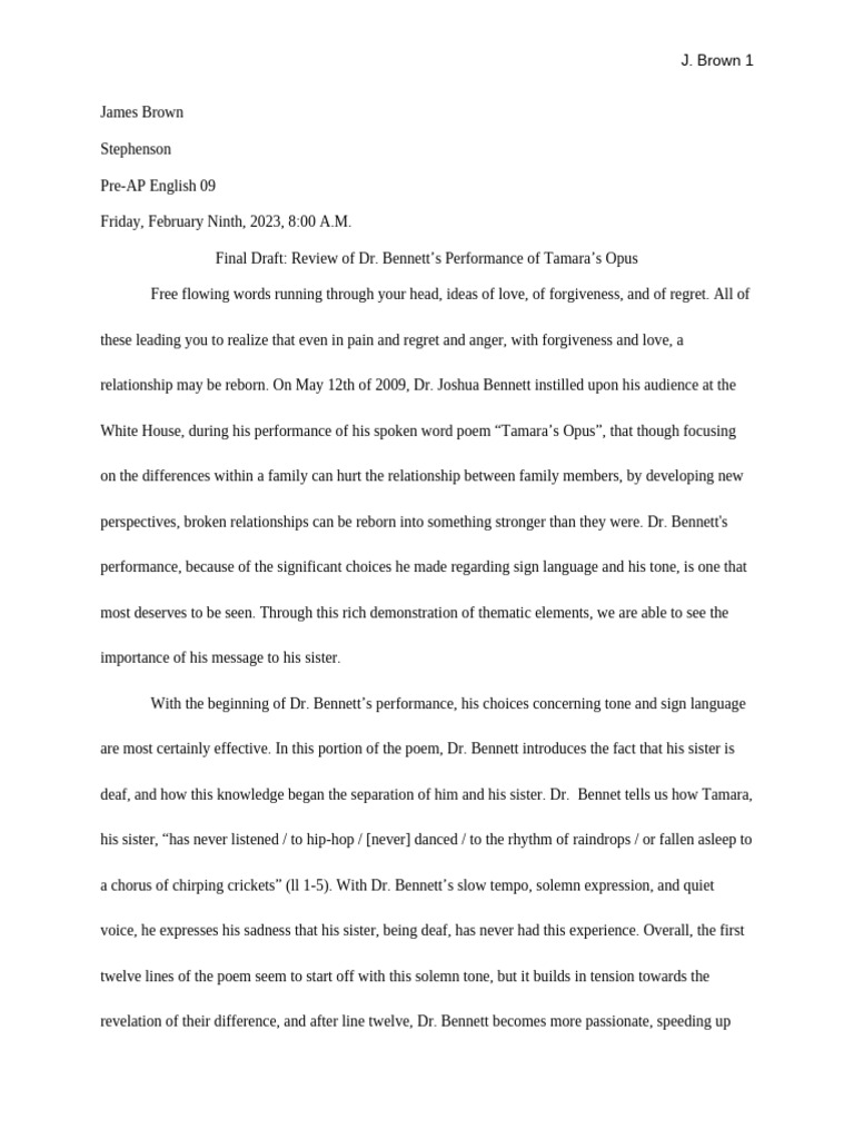 Dr. Bennett's "Tamara's Opus" Review | PDF | Sign Language