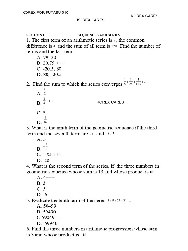 Mts 101 Plus - Sequences and Series | PDF | Mathematical Concepts ...