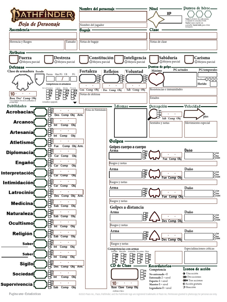 Hoja de Personaje para Pathfinder | PDF