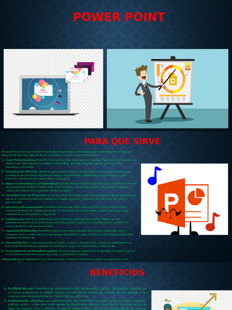 Usos y Beneficios de PowerPoint | PDF | Microsoft PowerPoint | Multimedia