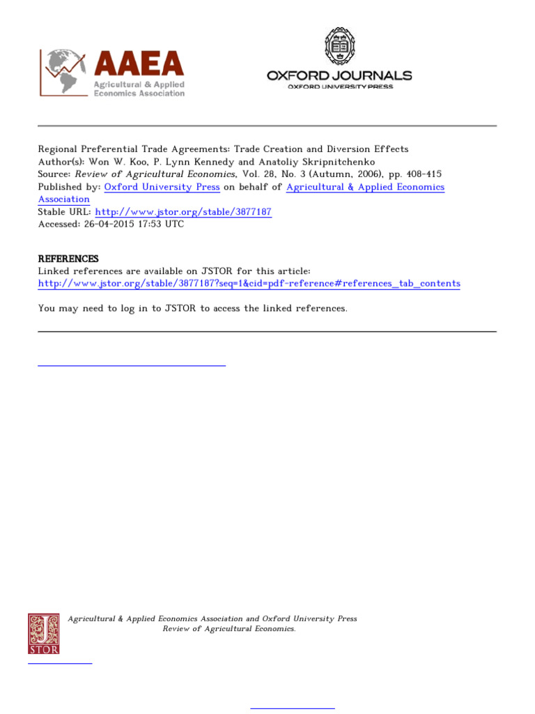 Regional Trade Agreements Effects on Agriculture | PDF | Ordinary Least ...