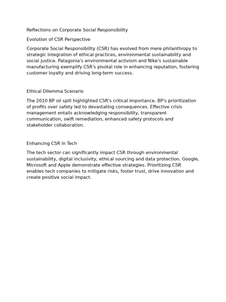 Reflection CSR Notes RE | PDF