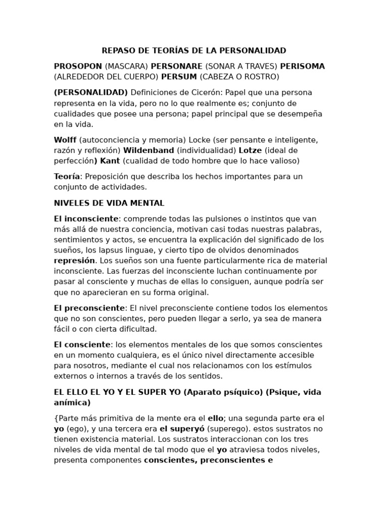 Repaso de Teorías de La Personalidad | PDF | Libido | Mente inconsciente