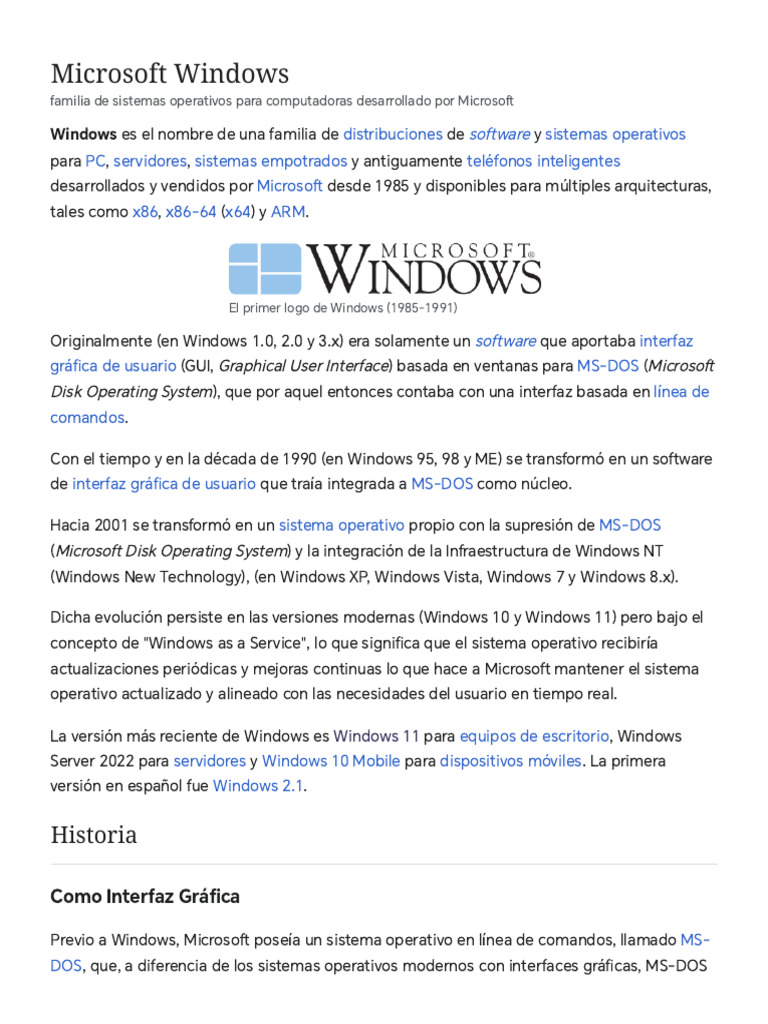 Microsoft Windows - Wikipedia, La Enciclopedia Libre | PDF | Microsoft ...