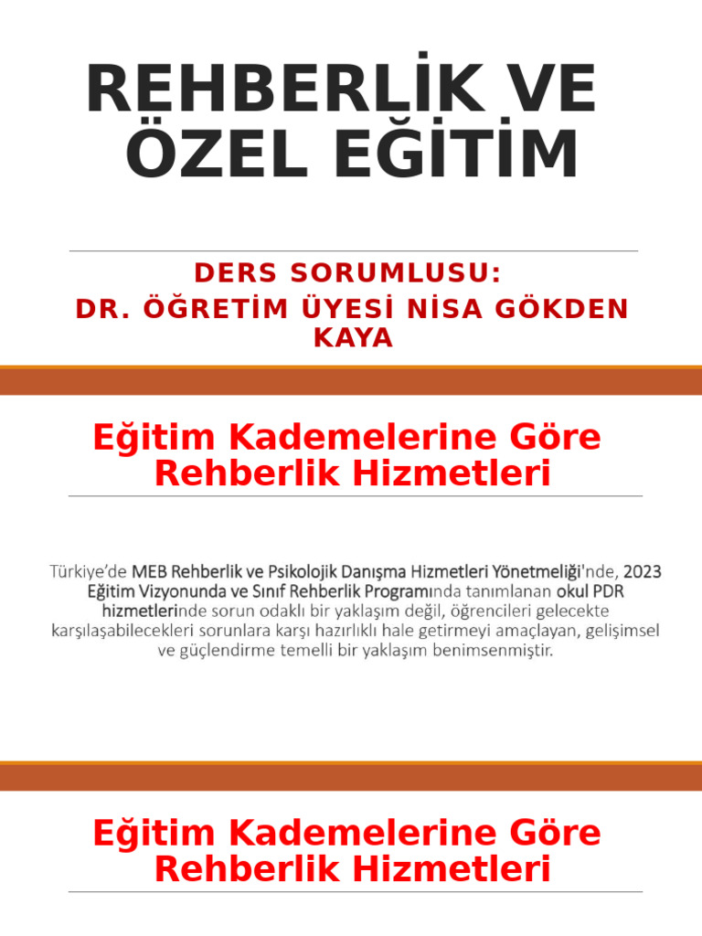 Rehberlik Ve Ozel Egitim 4 Hafta | PDF