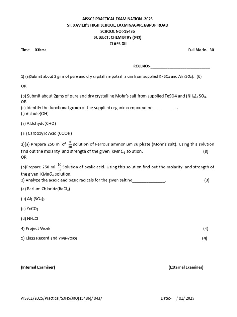 Aissce Practical Examination-2025 Chem | PDF