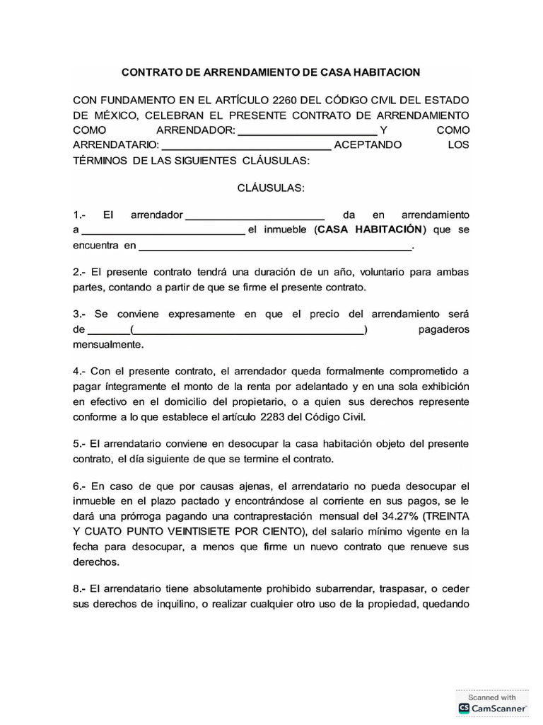 Machote Contrato Arrendamiento | PDF