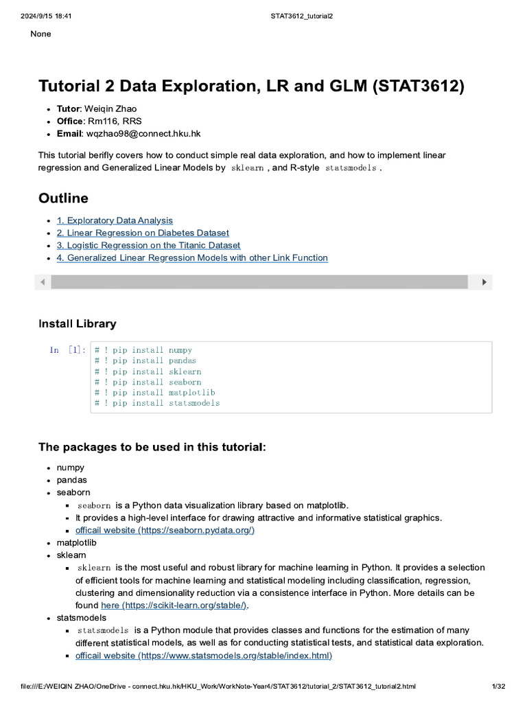 STAT3612 Tutorial2 | PDF