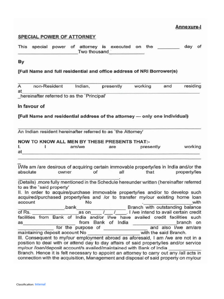 Bank of India Special Power of Attorney | PDF