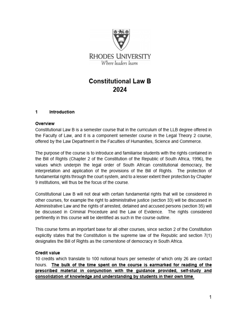 Constitutional Law B Course Overview | PDF | Knowledge | Procedural ...