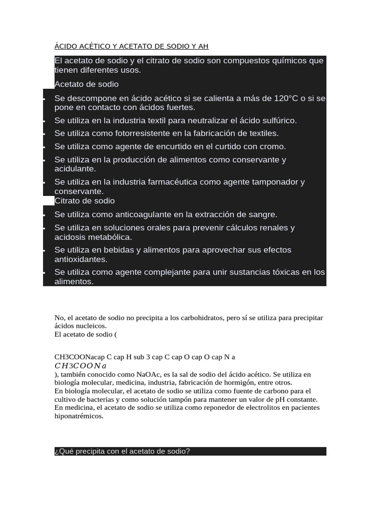 Ácido Acético y Acetato de Sodio y Ah | PDF | Ácido | Ácido acético
