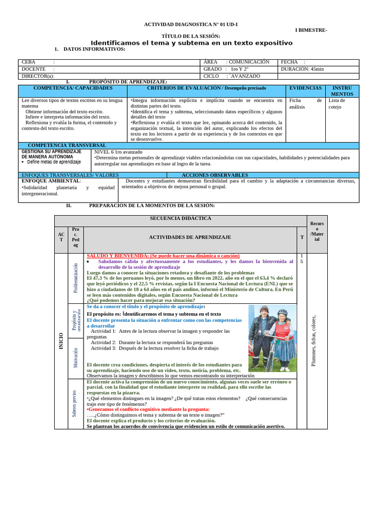 Identificamos El Tema y Subtema en Un Texto Expositivo: Desempeño ...