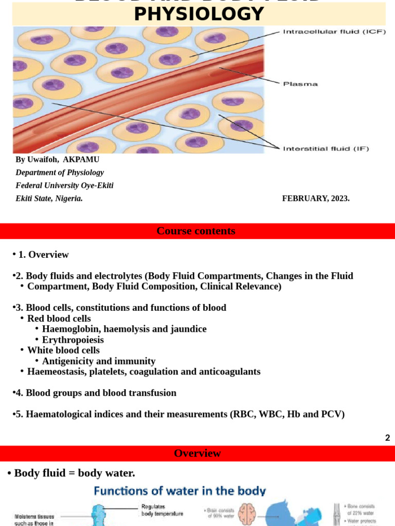 PHS 213 Blood and Body Fluid Lecture 1 and 2 Powerpoint | PDF | Medical ...