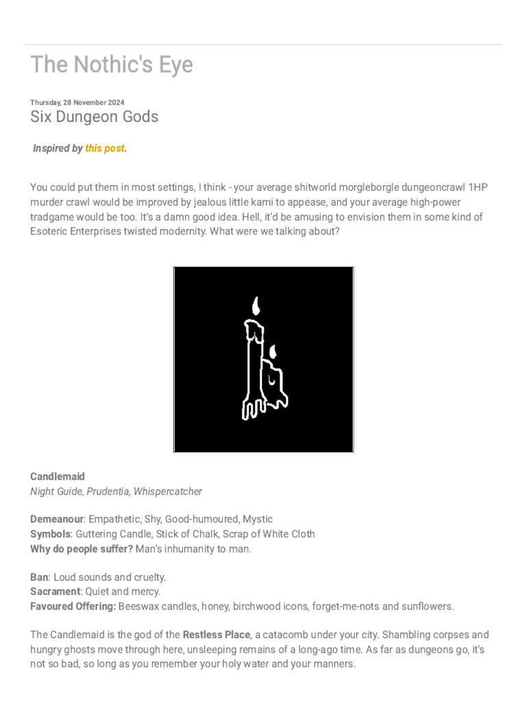 The Nothic's EyeSix Dungeon Gods | PDF