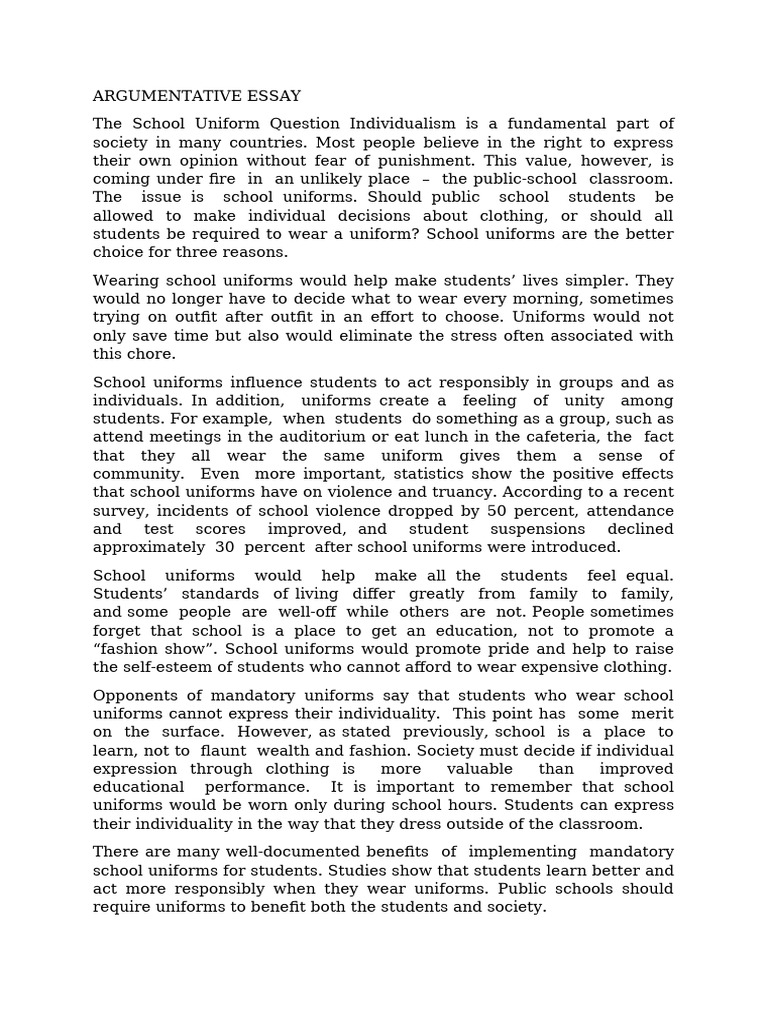 Argumentative Essay Sample | PDF | Clothing