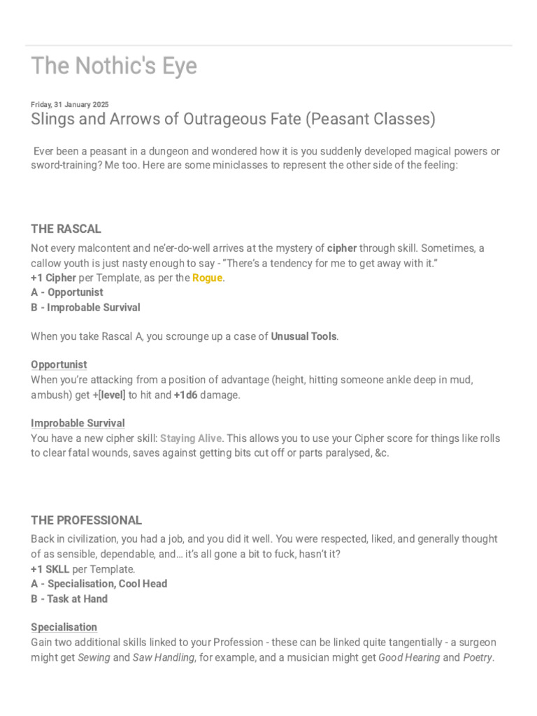 The Nothic's Eye - Slings and Arrows of Outrageous Fate (Peasant ...
