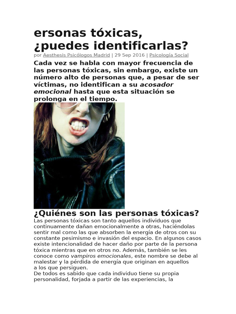 Cómo identificar personas tóxicas | PDF | Comportamiento | Autoestima