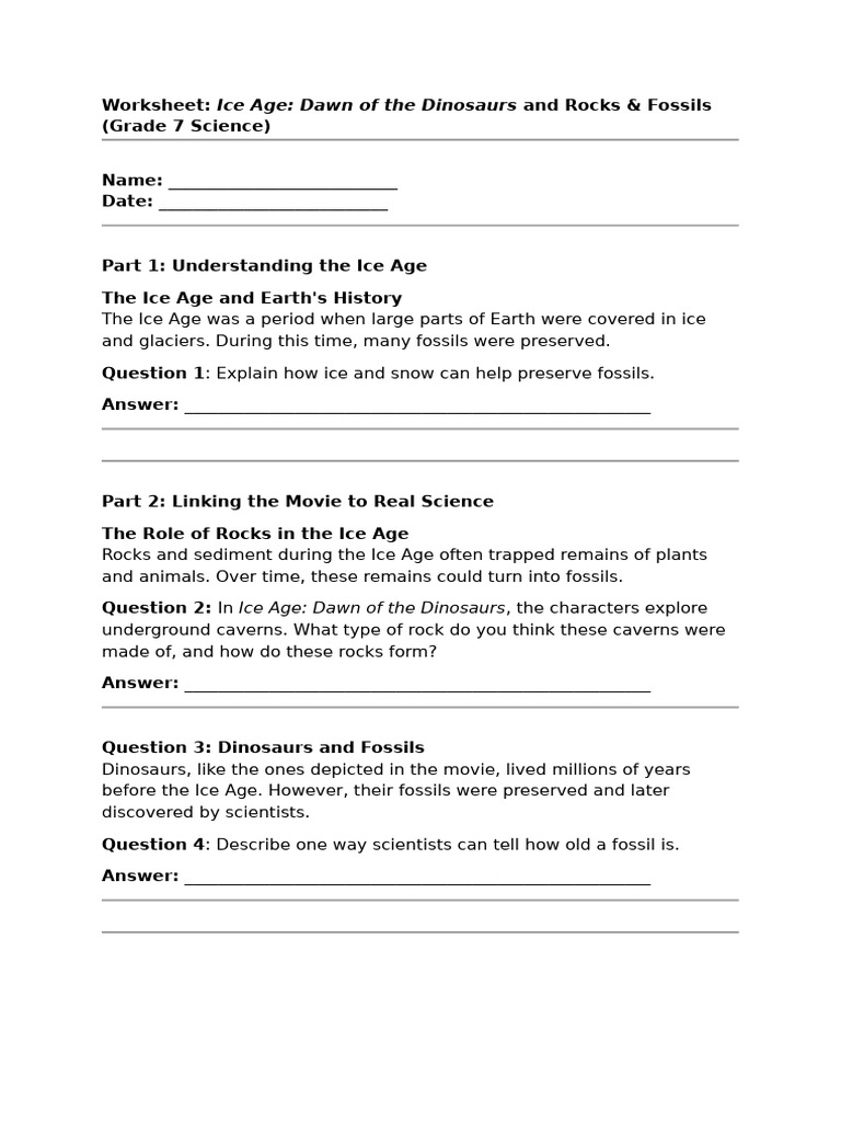 Ice Age Dino Sheet | PDF | Fossil | Ice Age