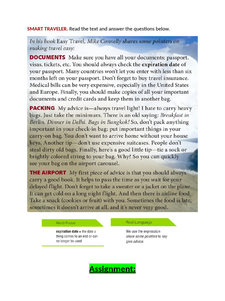Smart Traveler Reading Assignment-1 | PDF