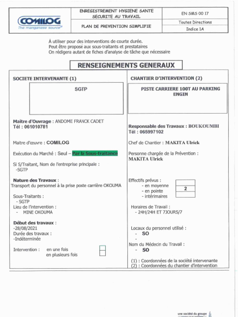 2021 PDP Simplifie SGTP Transport Personnel Prise Poste Carriere Okouma ...